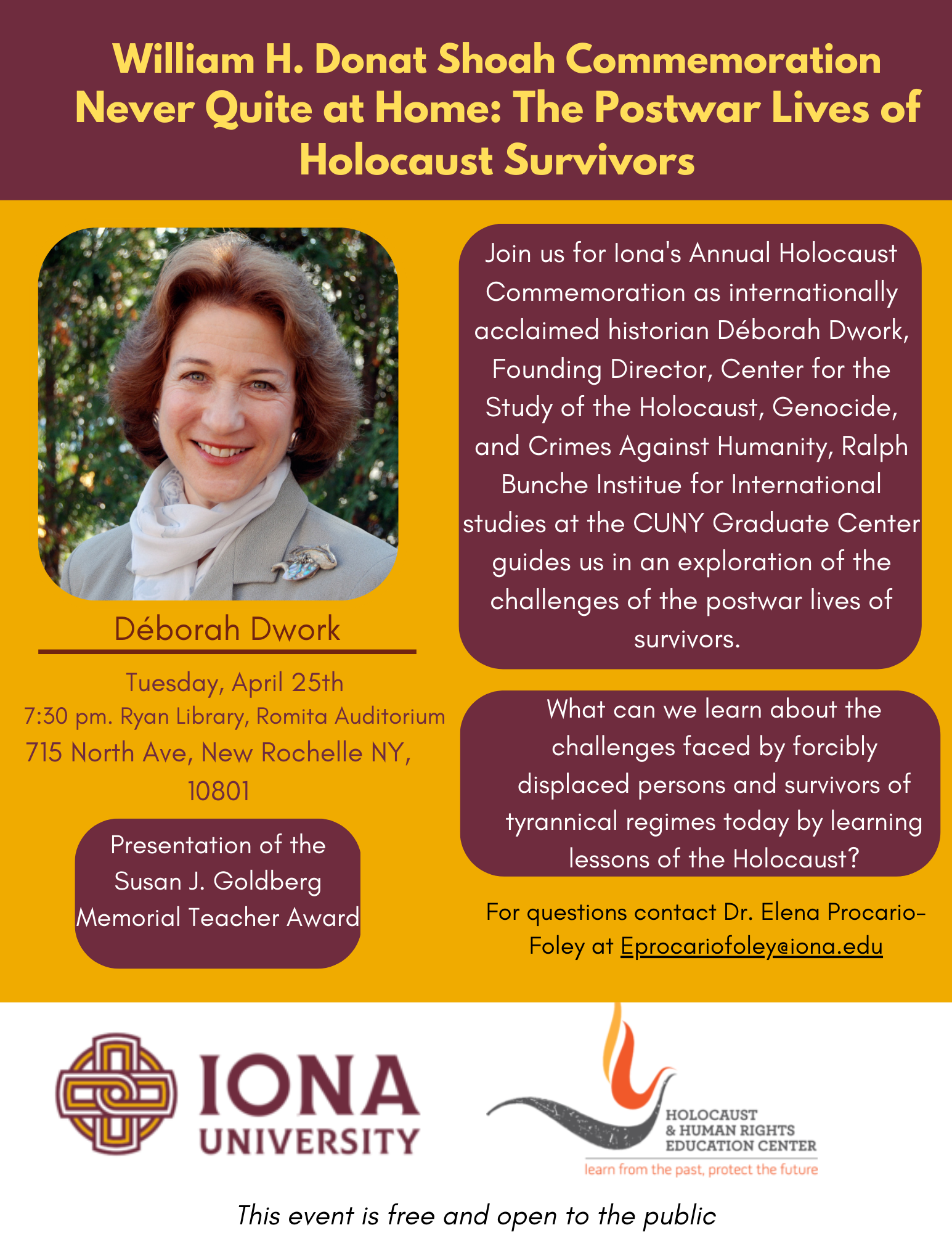 William H. Donat Shoah Commemoration at Iona University with ...